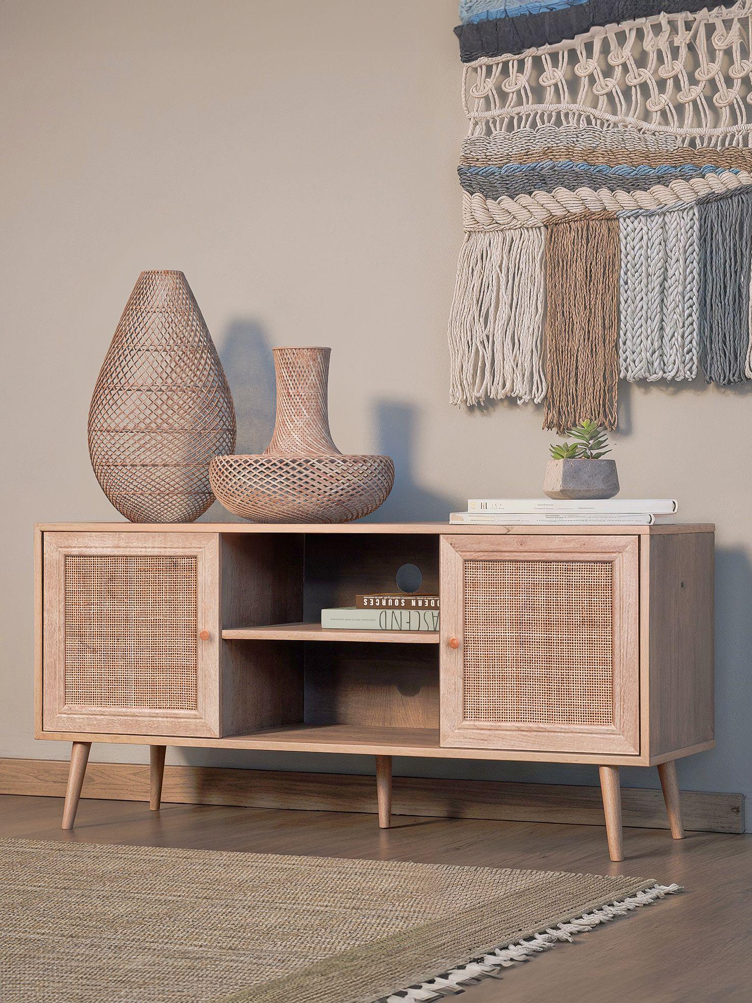 Rack de Tv de Ratán Top Living Bombai con Puertas Relan | Paris.cl