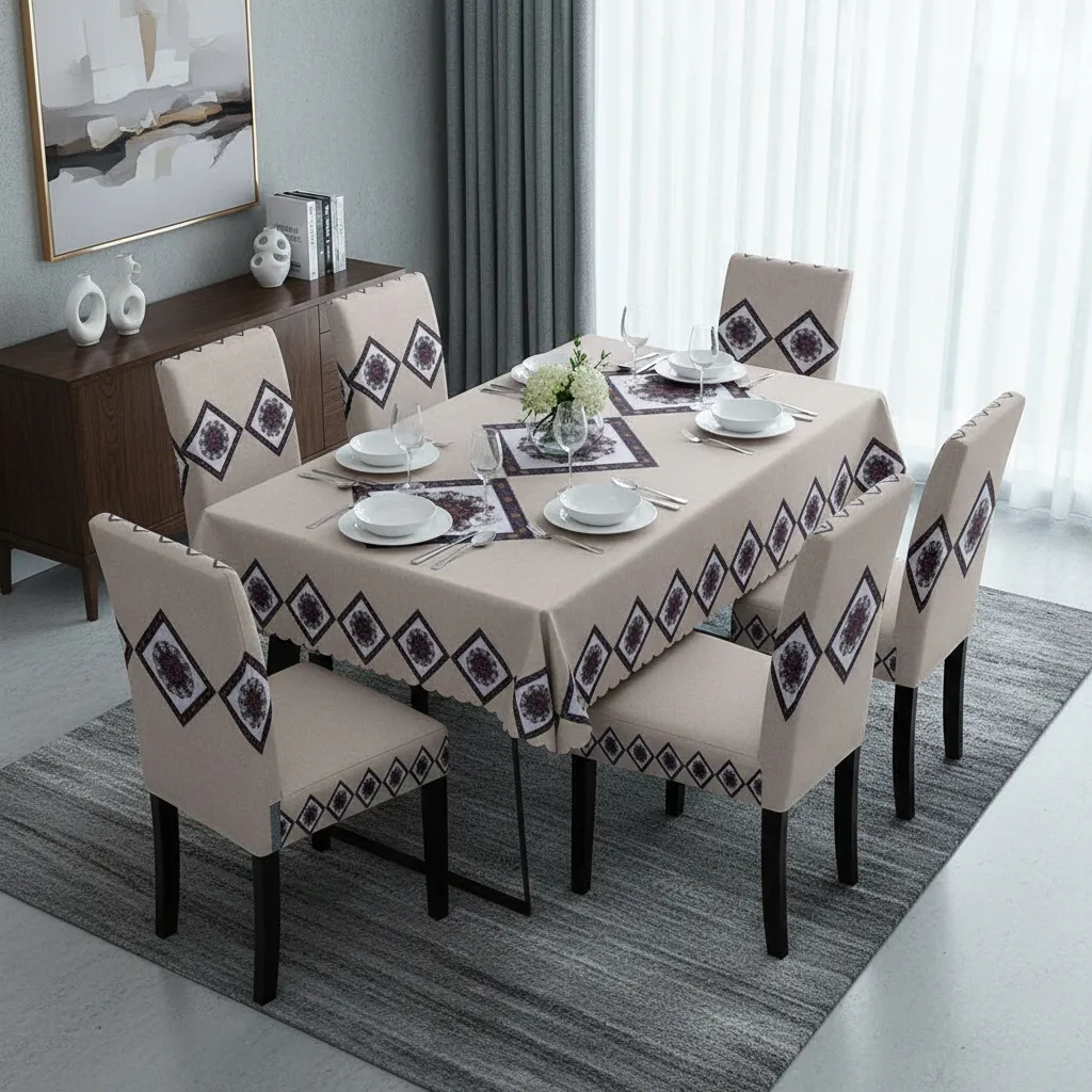 Mantel Rectangular 1.5x2.3 Mas 6 Fundas De Sillas W.m G Z Cafe Claro ...