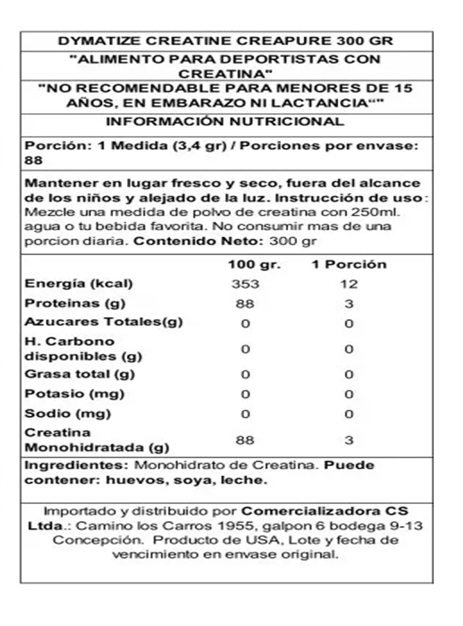 Creatina Creapure 300 G Sin Sabor Dymatize | Paris.cl