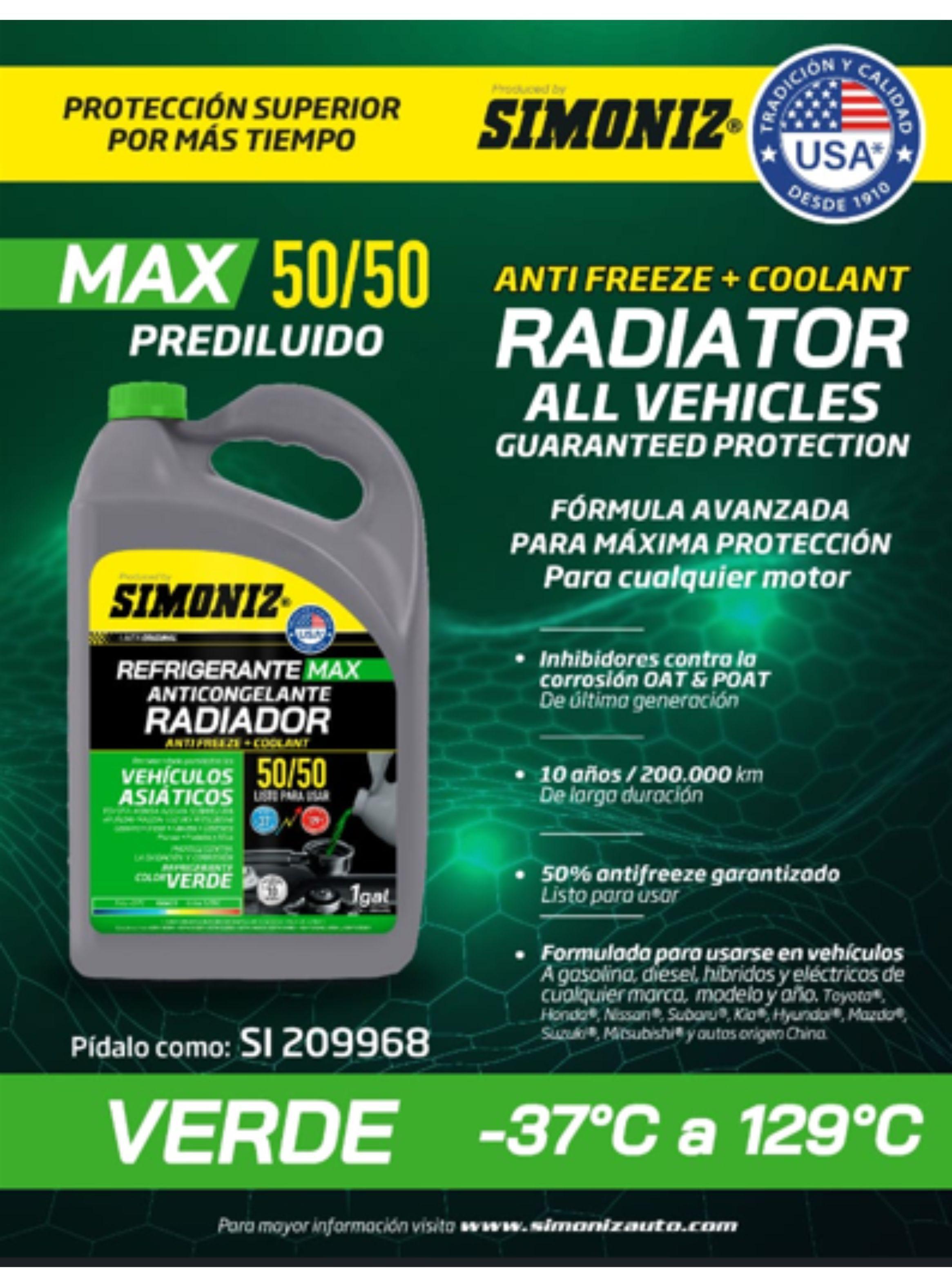Refrigerante Anticongelante para Radiador 50% Verde Simoniz | Paris.cl