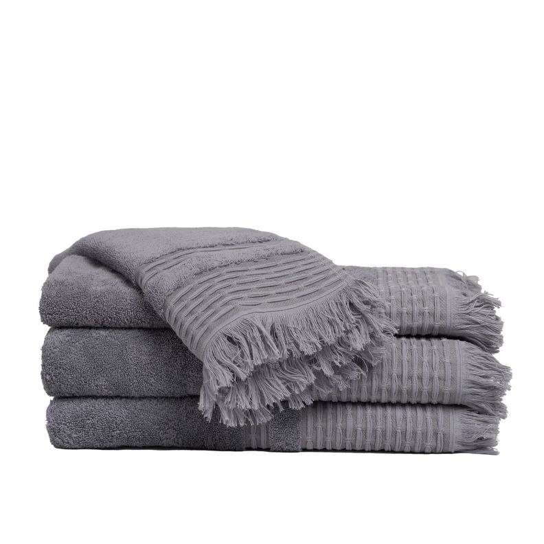 Set de toallas Premium con guarda labrada y flecos, color Gris. 100% ...