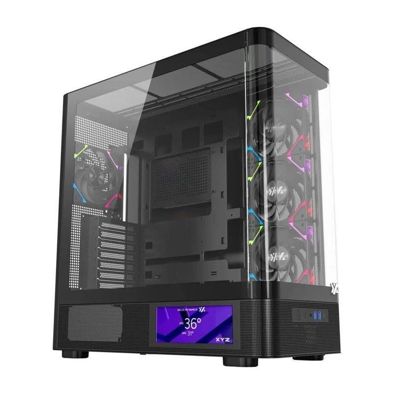 Gabinete Gamer XYZ Quantum PRO, Vidrio Curvado, Pantalla LCD, Incluye 4 ...